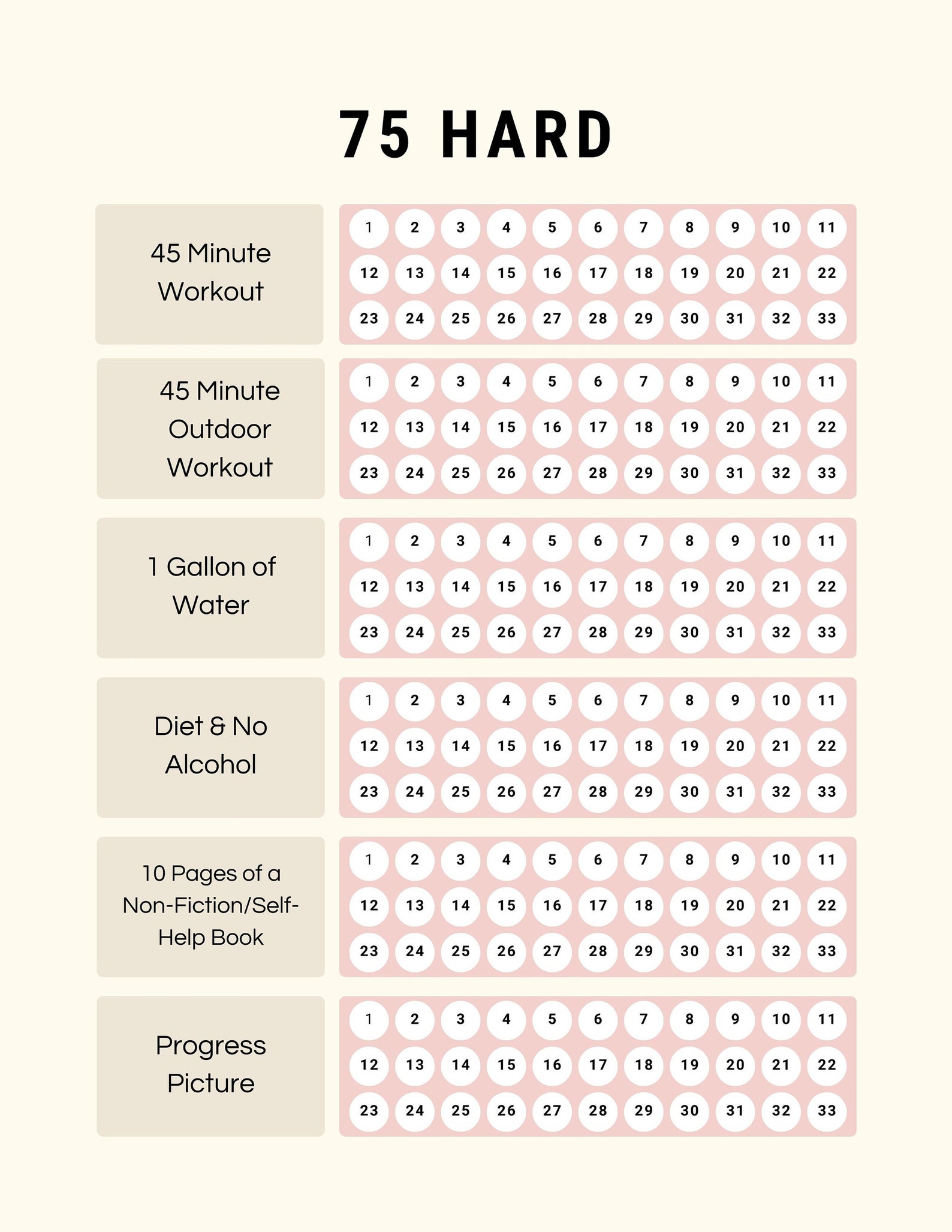 75 Hard Tracker, PRINTABLE 75 Hard Journal, Daily Tracker, Vertical ...