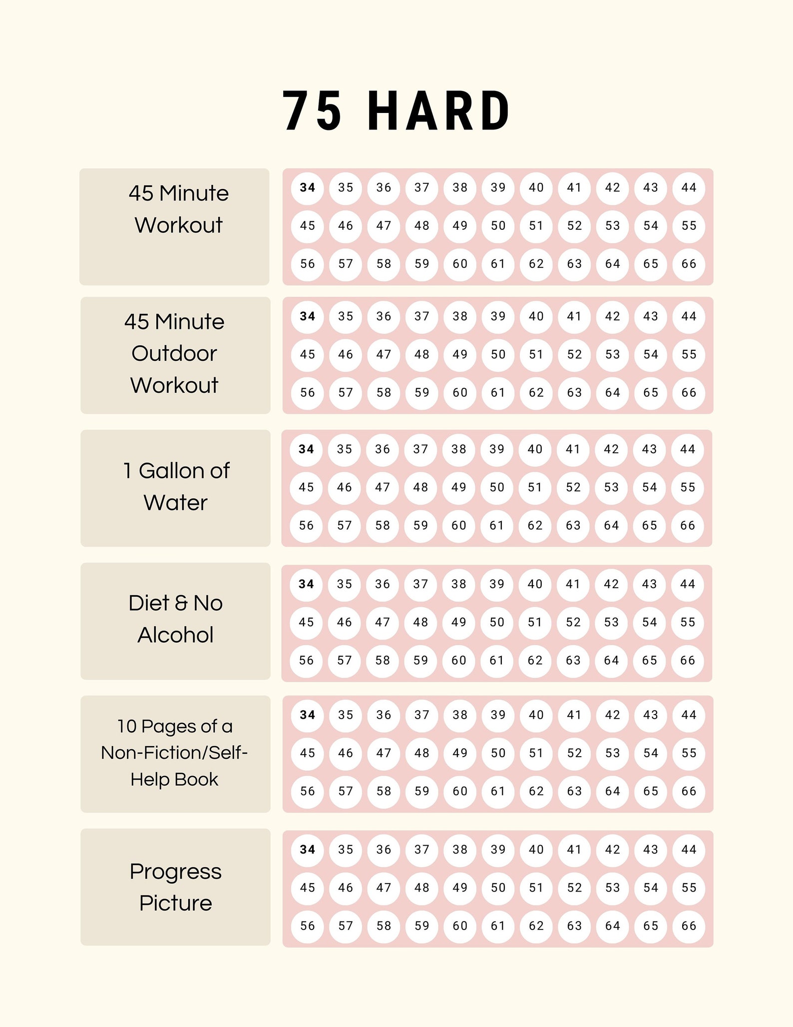 75 Hard Tracker, PRINTABLE 75 Hard Journal, Daily Tracker, Vertical ...