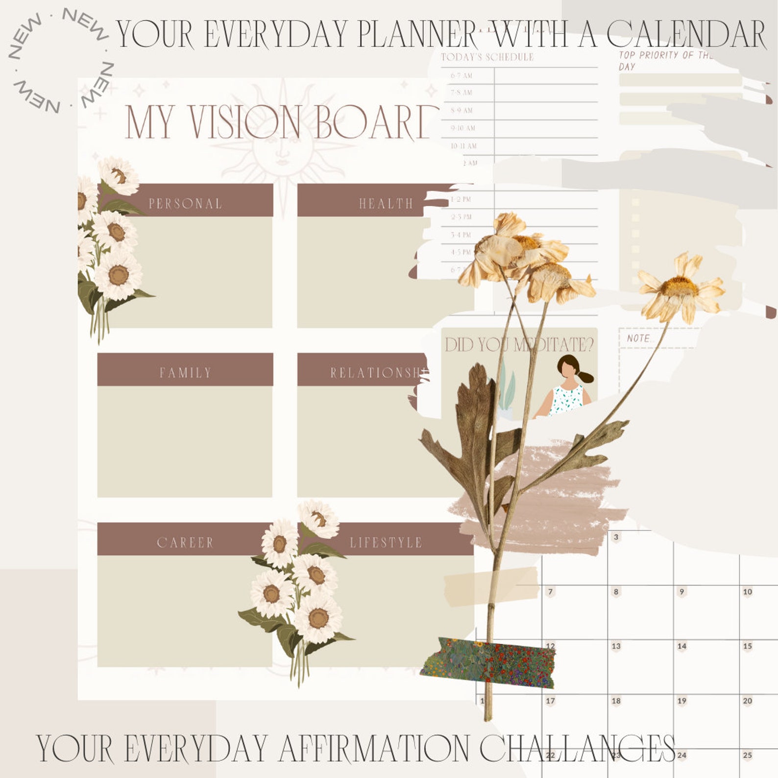 Printable Planner, Affirmation Planner, 7 Days Affirmations, Everyday ...