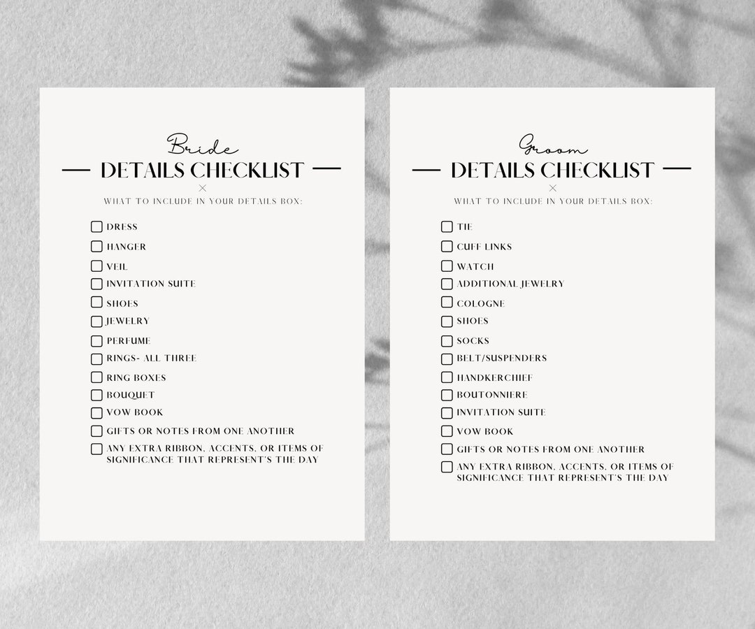 Bride & Groom Wedding Details Checklist, Wedding Checklist Template ...