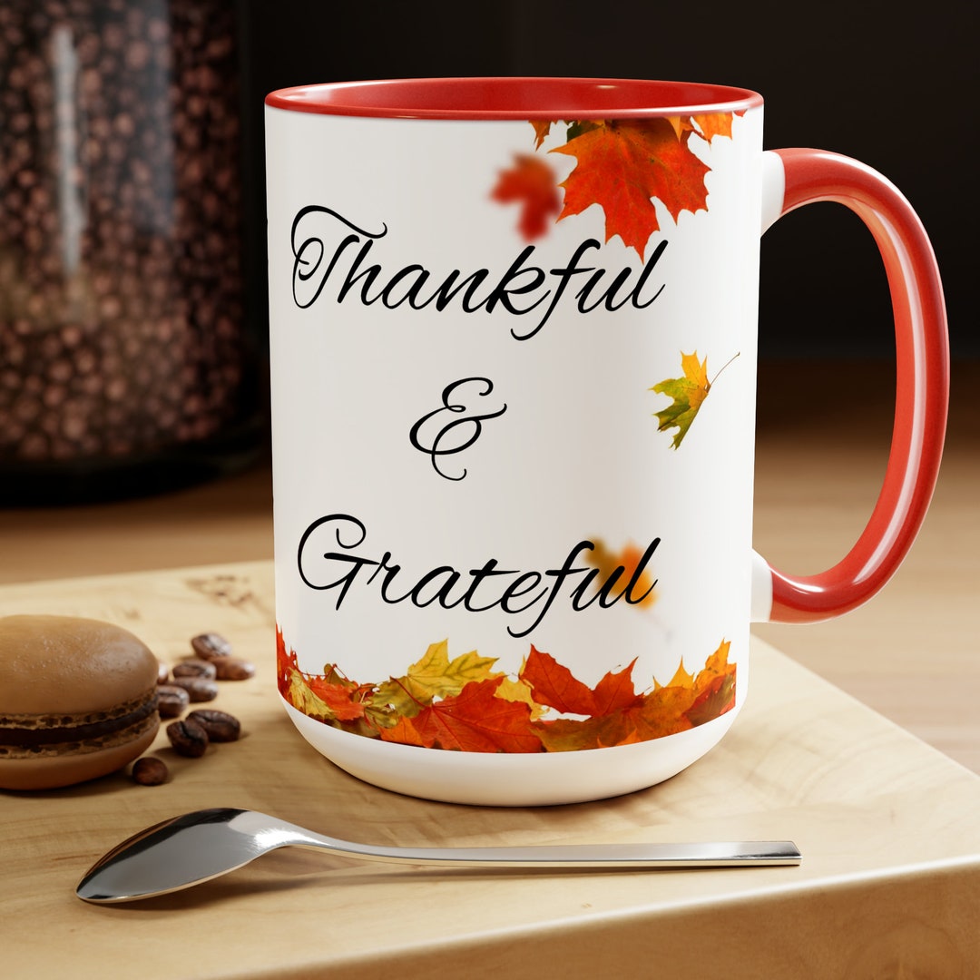 15 Oz, "thankful & Grateful" Fall Leaves Two-tone Coffee Mugs - Etsy