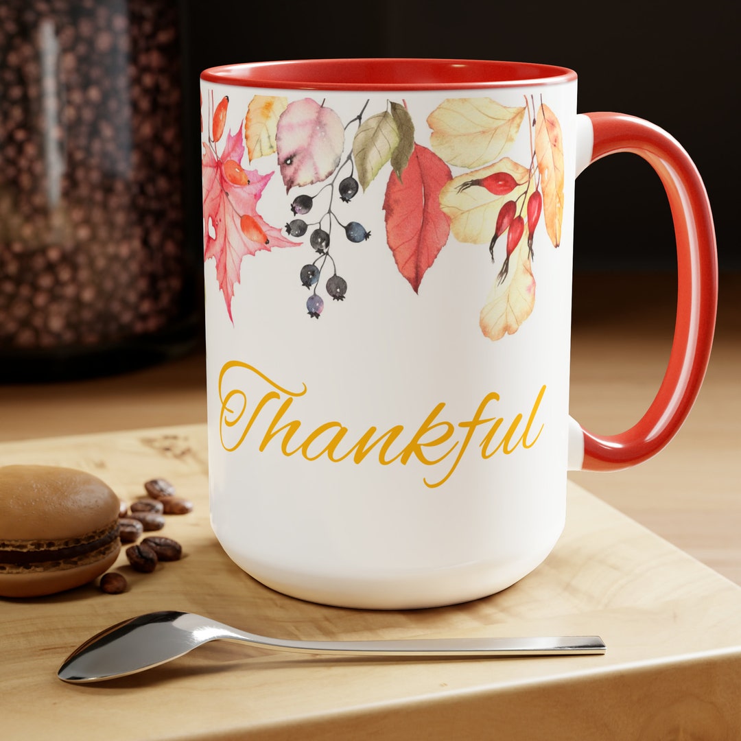 15 Oz, "thankful" Fall Leaves Two-tone Coffee Mugs - Etsy