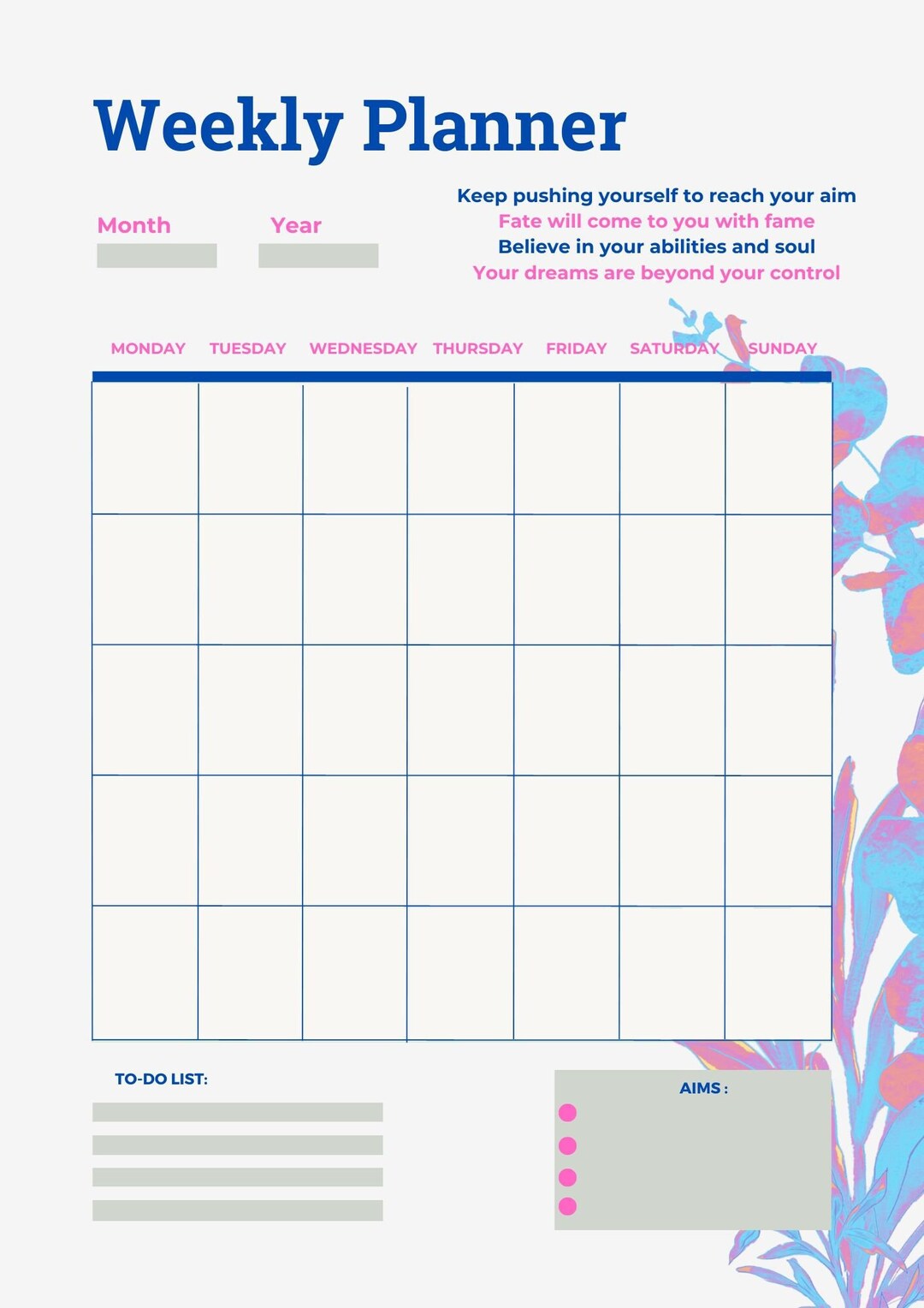 Weekly Planner, Printable, Digital To-do List, Planner, List, To-do ...