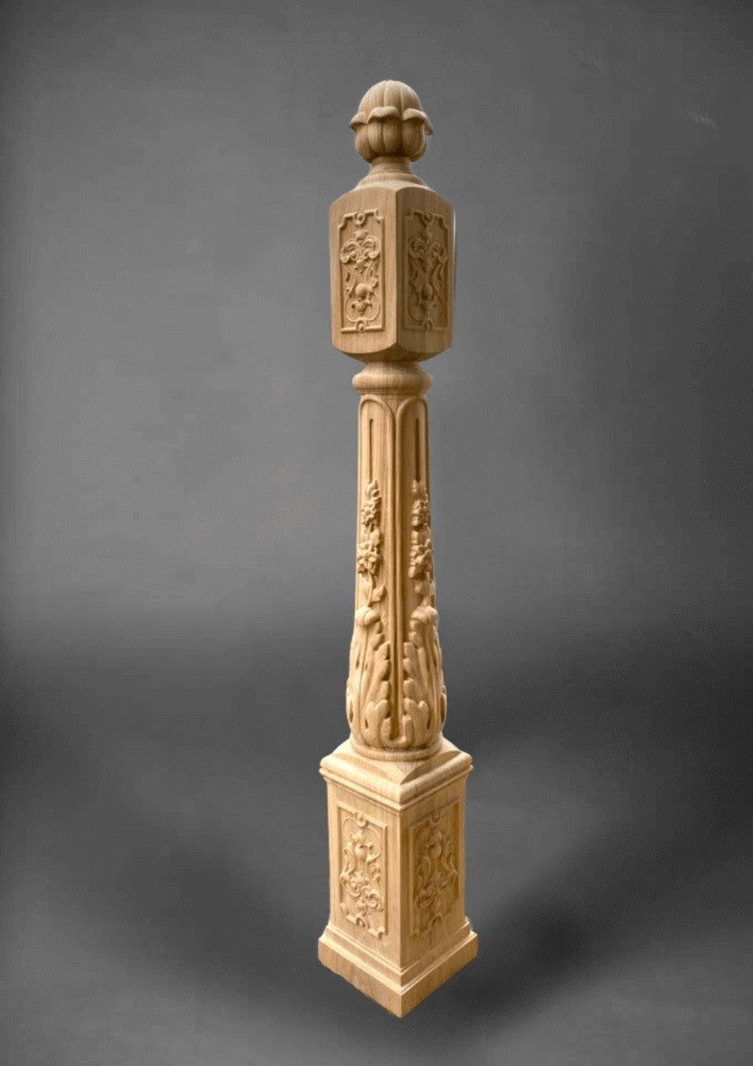 Hand Carved Decorative Wood Post, Carved Stair Newel Style Post ...