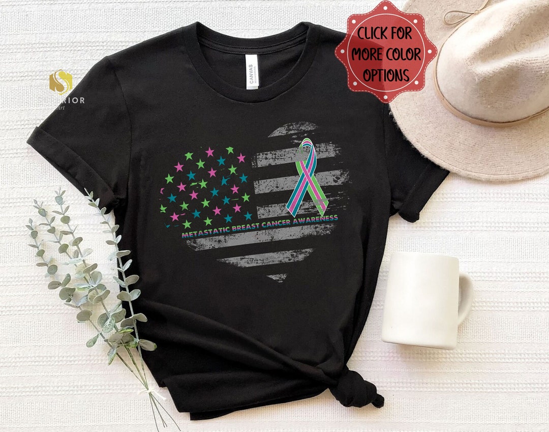 US Flag Heart Metastatic Breast Cancer Shirt, Cancer Awareness Gift for ...