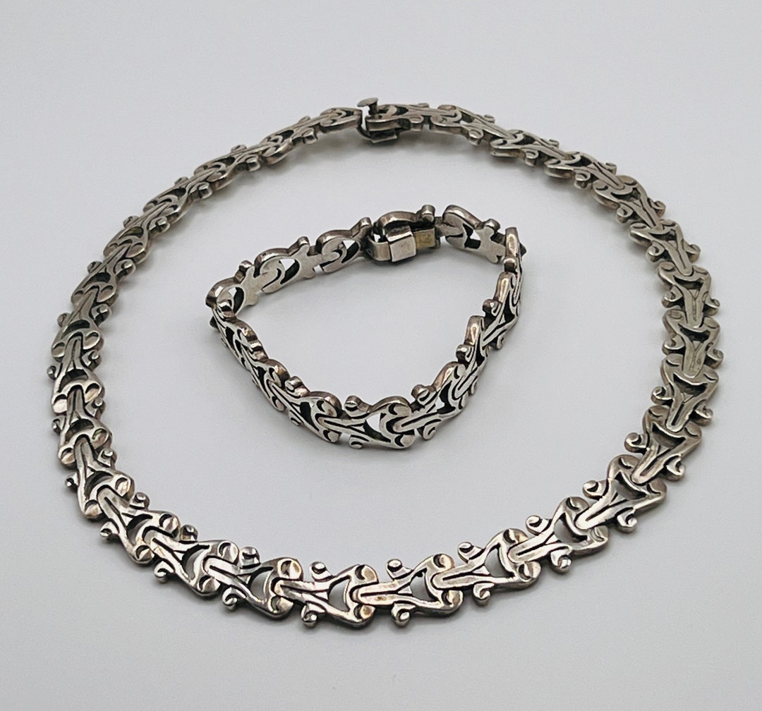 Vintage Sterling Silver Matching Necklace and Bracelet Set - Etsy