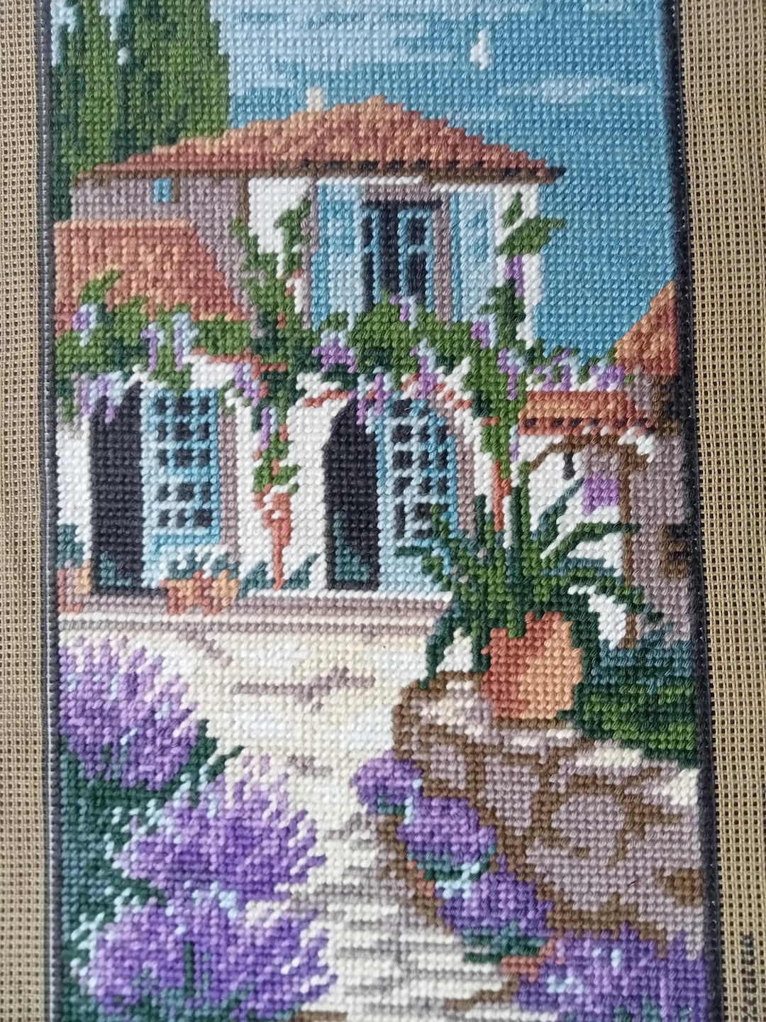 Handmade Needlepoint Landscape: Mediterranean Seaside With Lavender ...