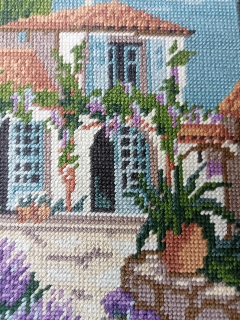 Handmade Needlepoint Landscape: Mediterranean Seaside With Lavender ...