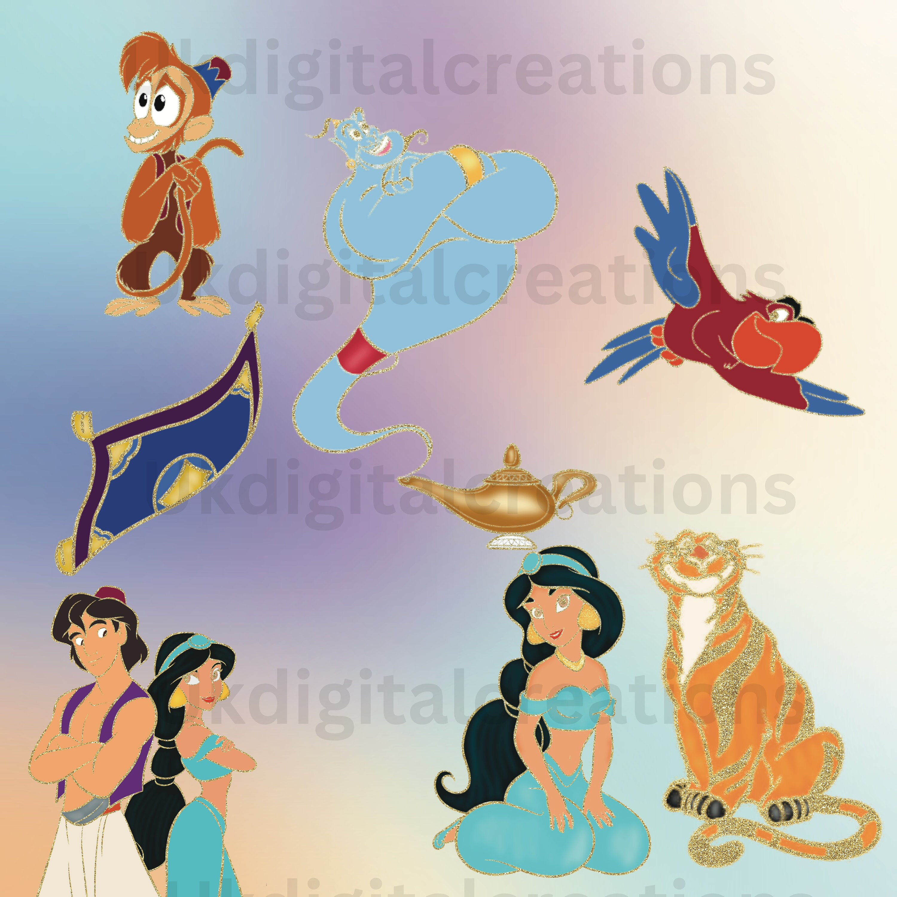 Aladdin & Friends CLIPART PNG Character Images, Hand Drawn - Etsy