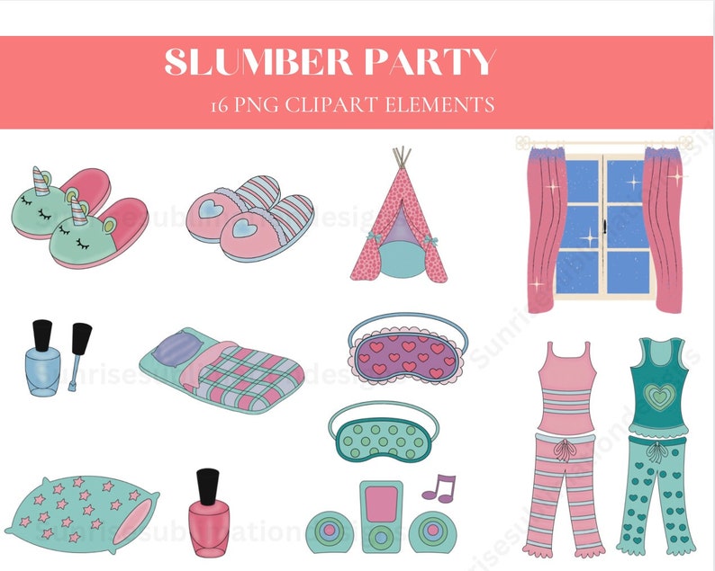 16 SLUMBER PARTY Clipart Elements. Png, Clipart, Scrapbooking, Party ...