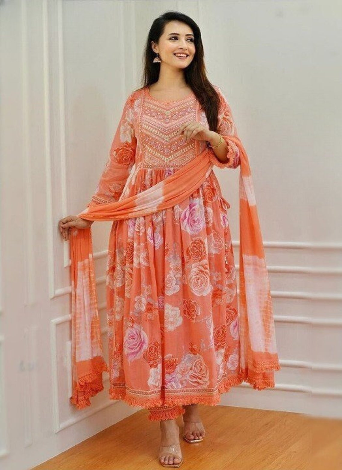 Indian Women Soft Muslin Kurti Pair Style Palazzo With Duppatta Set ...