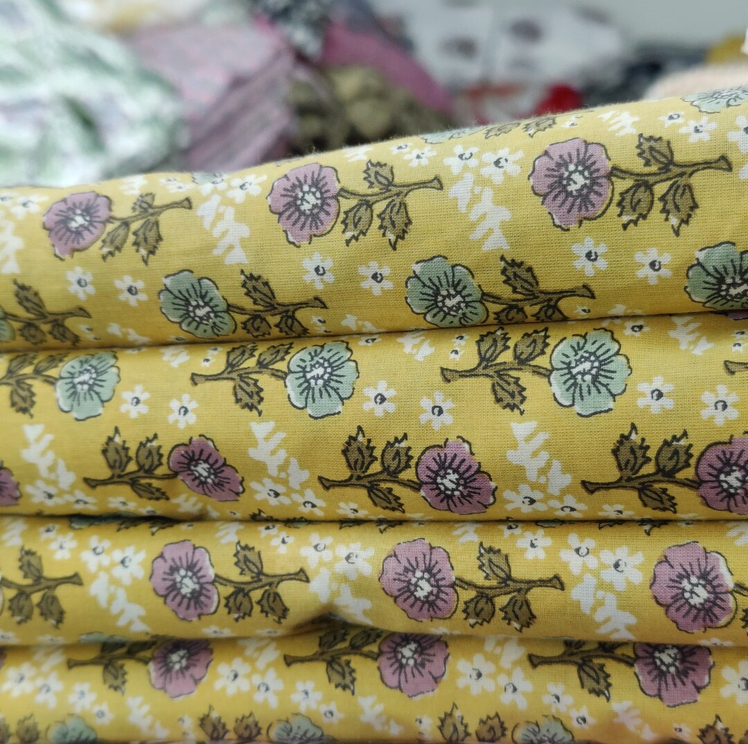 Indian Hand Block Print Fabric, Floral Print Fabric, Handmade Fabric ...