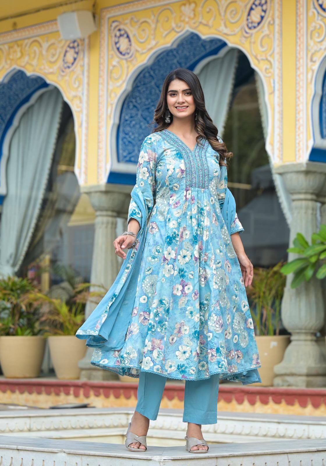 Floral Printed Cotton Kurti With Pant and Dupatta Suit, Readymade Suit, Printed Floral Kurti ...