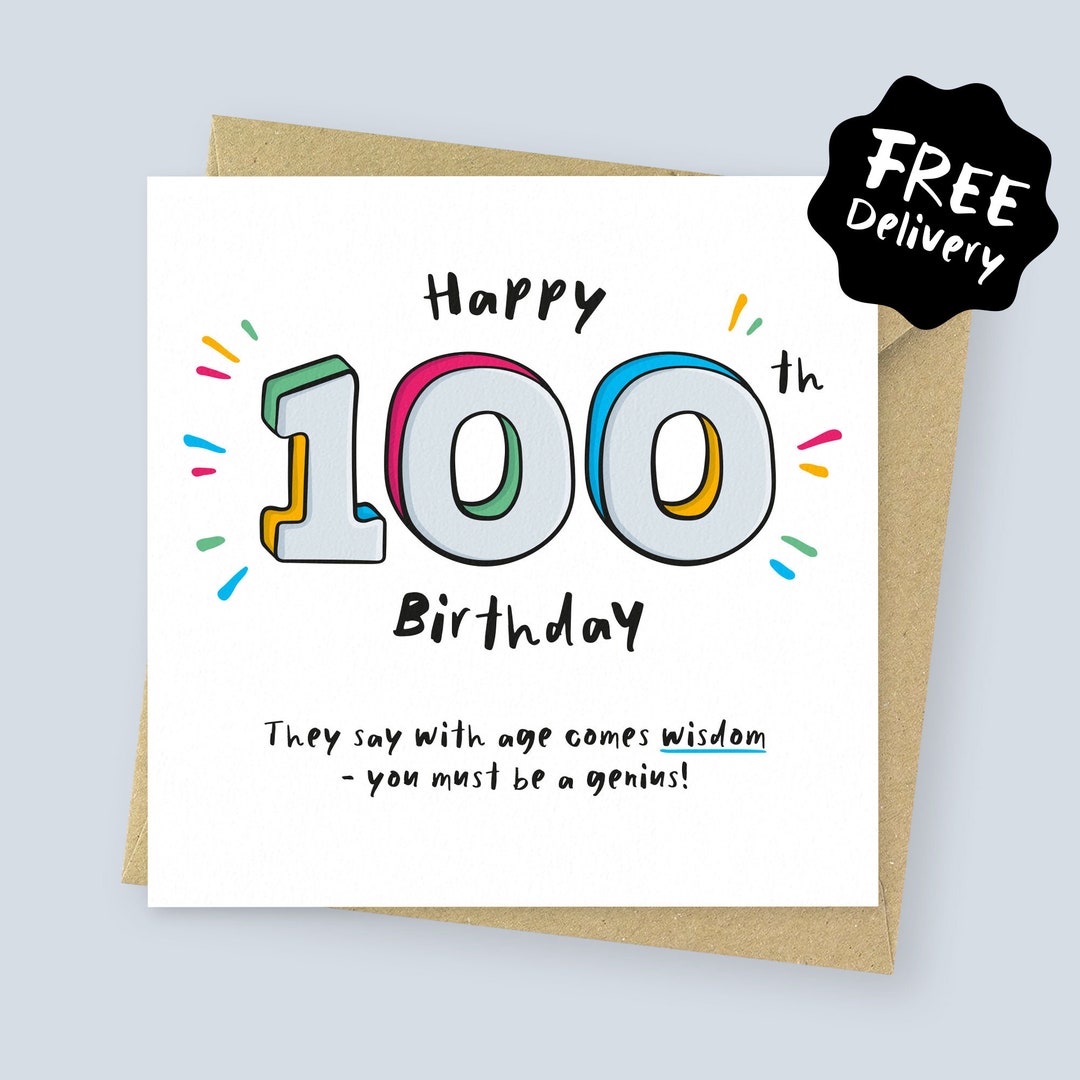 100th Birthday Card for Her // Funny Centenary Birthday Card for Him ...