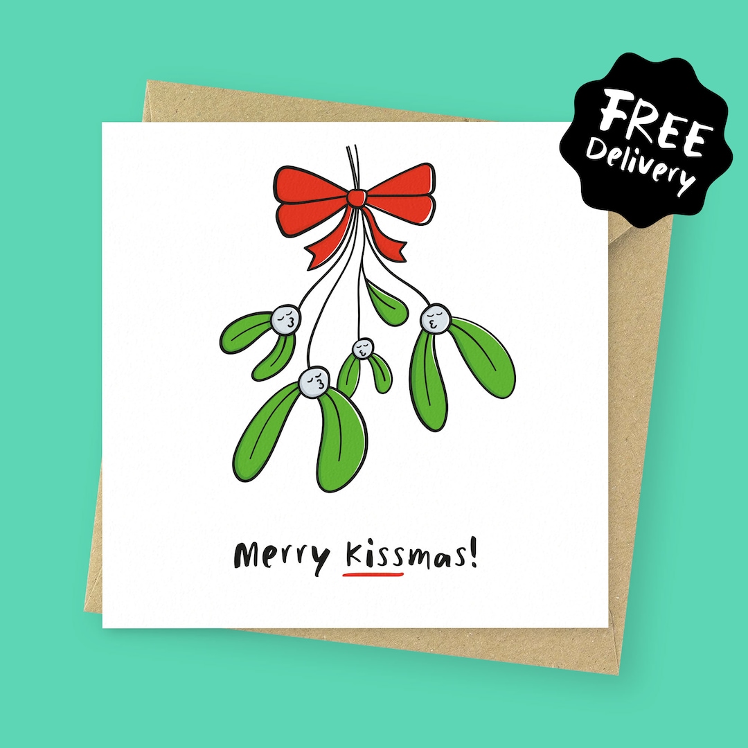 Merry Kissmas Funny Christmas Card // Cute Christmas Card for Her, for Him, for Wife, for ...