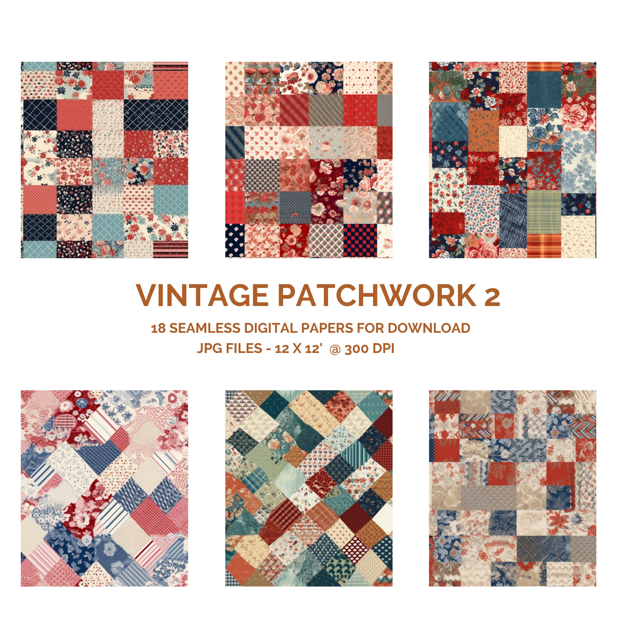 Vintage Patchwork Digital Papers Nº 2 Seamless Patterns - Etsy