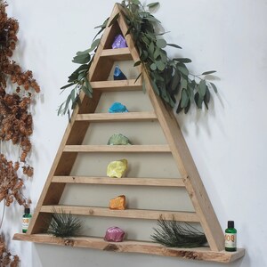 The 7 Chakra English Oak Crystal Pyramid, Triangle Crystal Shelf, Wall ...