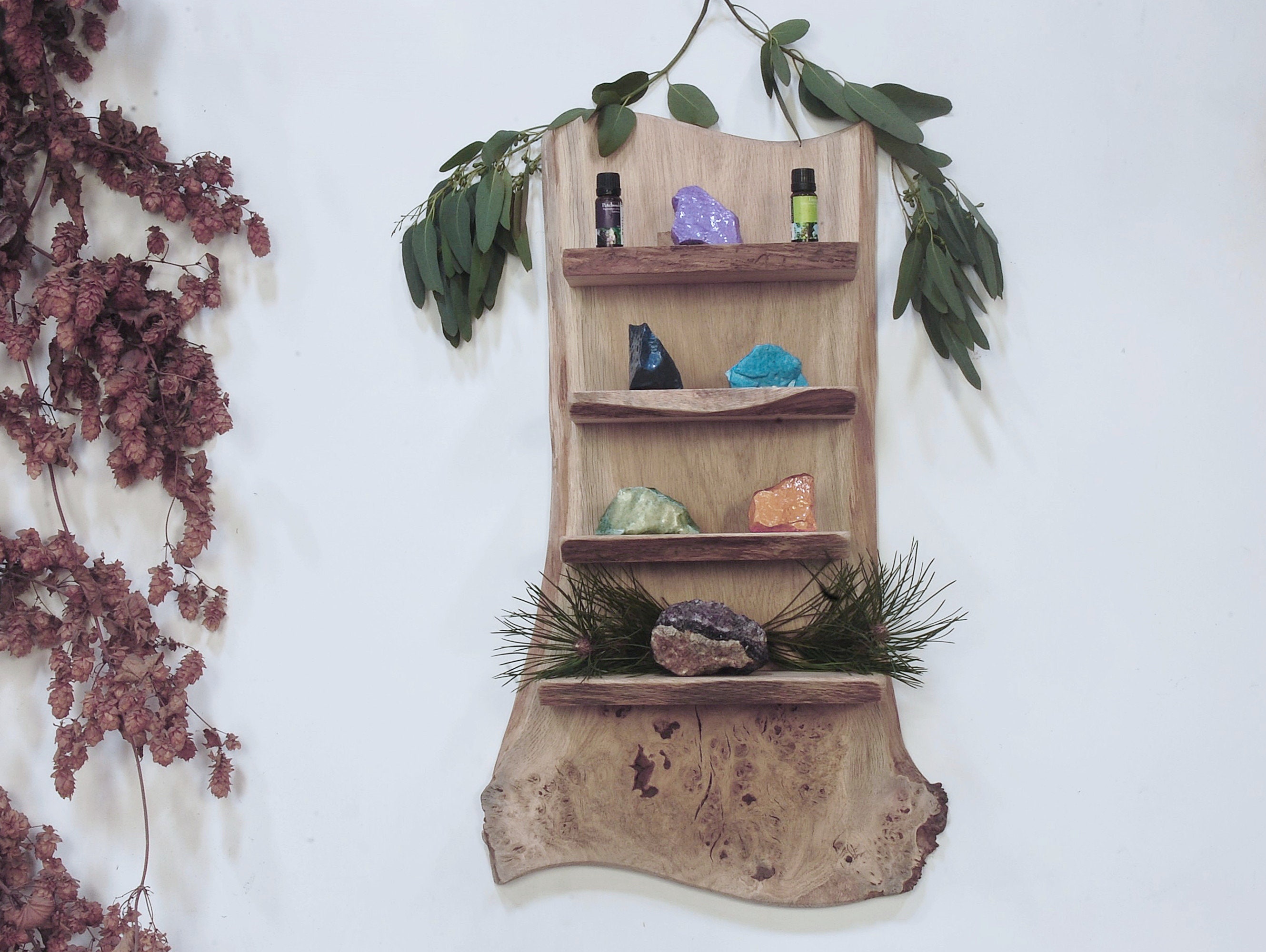 Live Edge Crystal Shelf, Oak Crystal Shelf, Oak Crystal Altar, Crystal ...