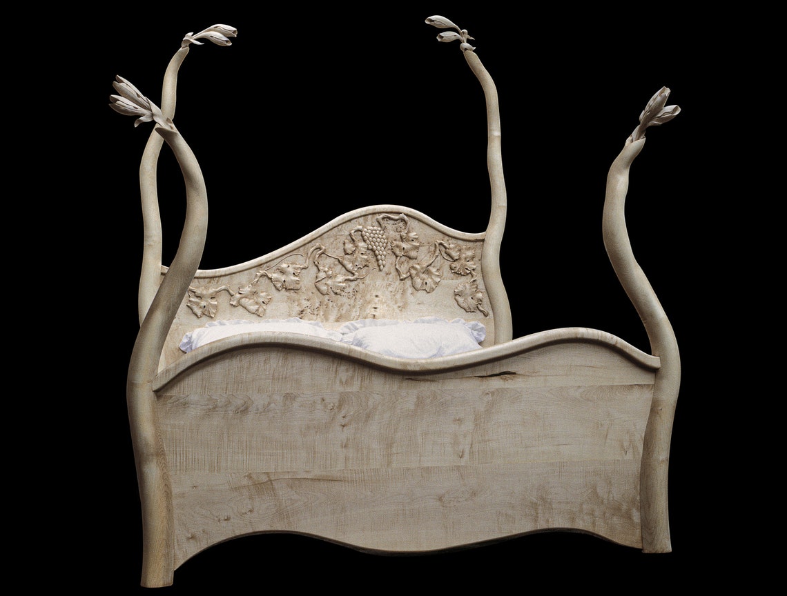 Handmade Sycamore Four Poster Bed With Grapevine Carving - Etsy