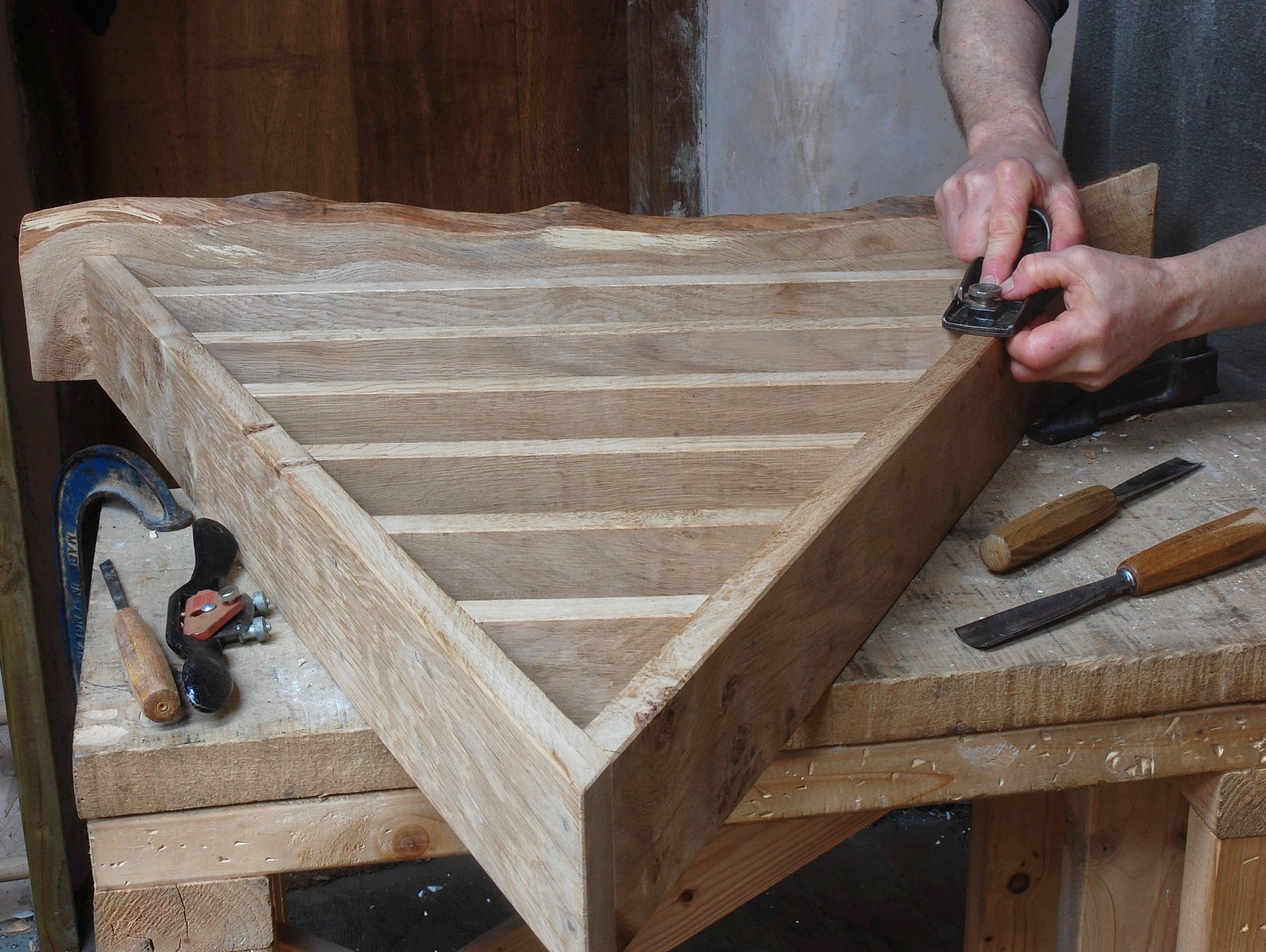 The 7 Chakra English Oak Crystal Pyramid, Triangle Crystal Shelf, Wall ...