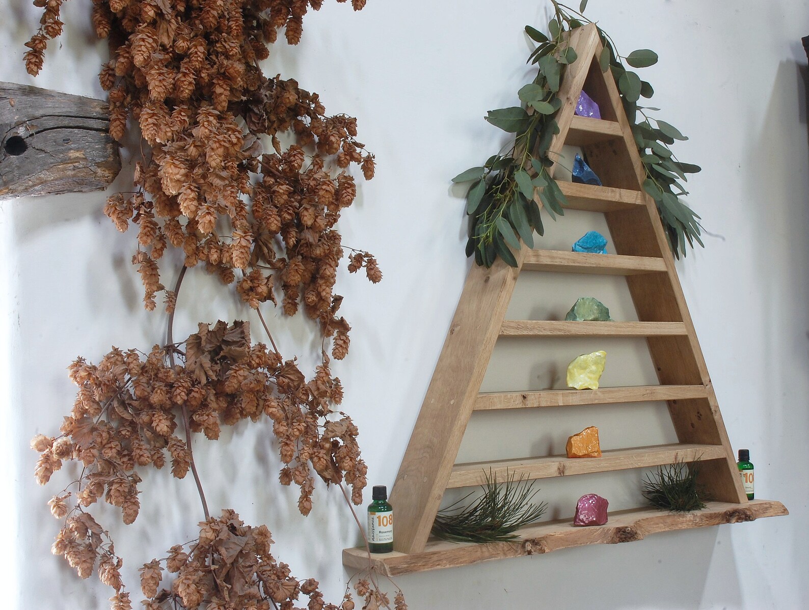 The 7 Chakra English Oak Crystal Pyramid, Triangle Crystal Shelf, Wall ...