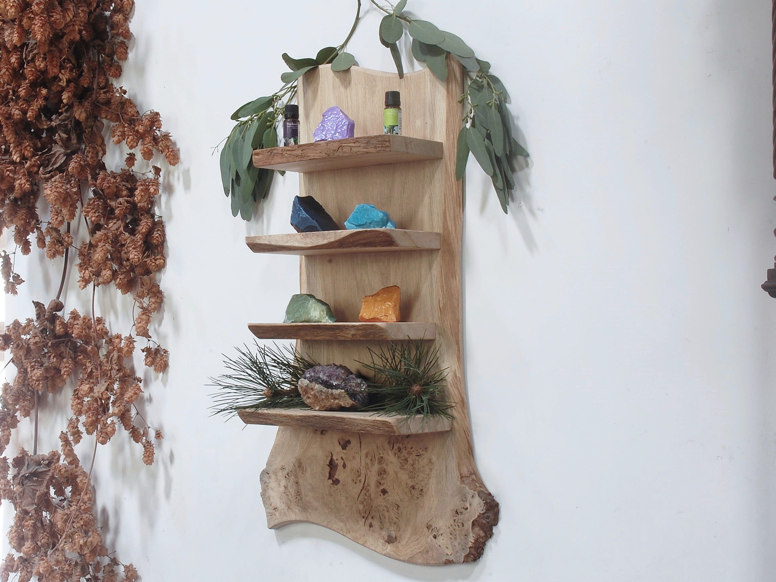 Live Edge Crystal Shelf, Oak Crystal Shelf, Oak Crystal Altar, Crystal ...