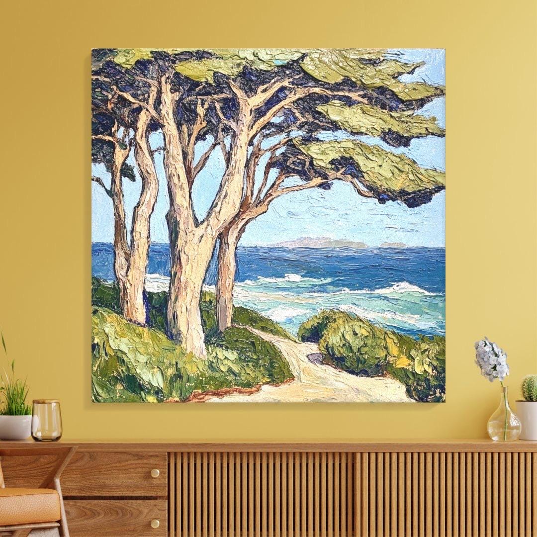 California Coastal Cypress Tree Impasto Canvas Print - Textured Palette ...