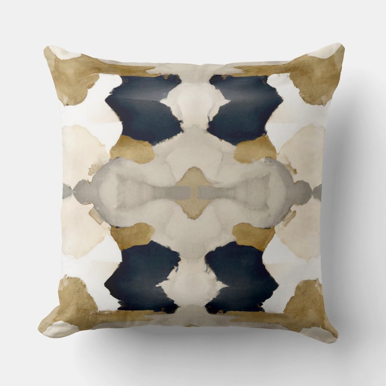 Aiya Abstract Boho Throw Pillow: Modern Art Print in Gold, Black ...