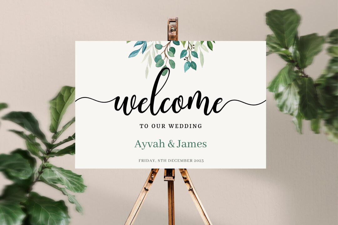 Digital Download Vintage Leaf Welcome Wedding Sign, Editable Template ...