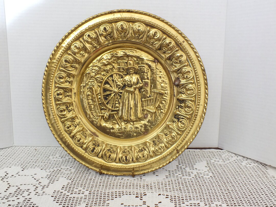 Mid-century Modern, Vintage Brass Repousse Wall Hanging Plate – Welsh ...