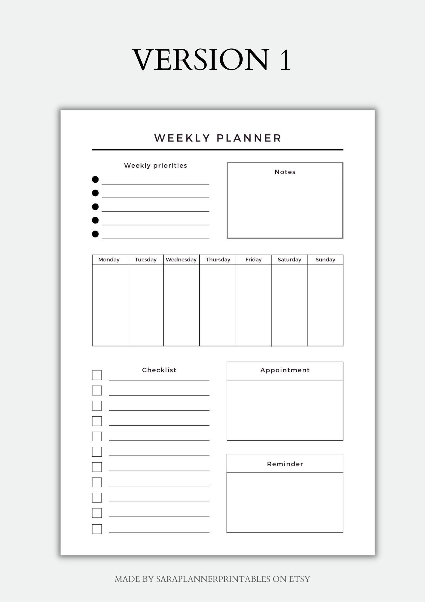 Simple Weekly Planner Printables, Minimalist Weekly Planner Template ...