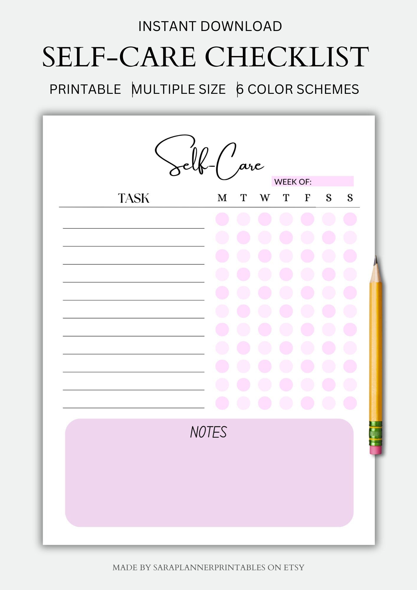 Self Care Checklist, Routine Printables, Printable Digital PDF Wellness ...