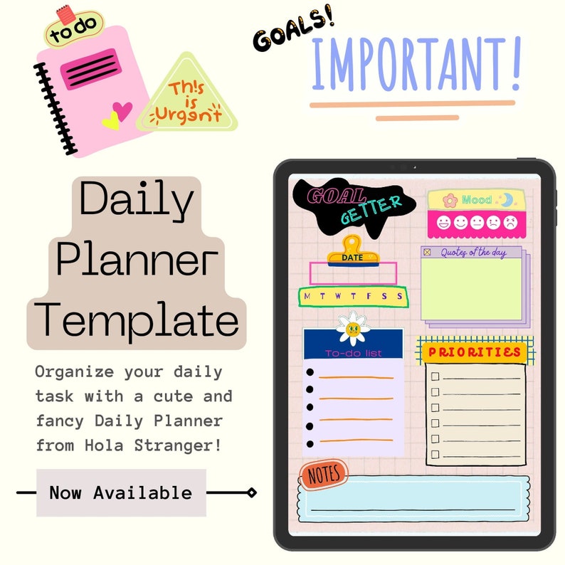 Cute Fancy Neon Daily Planner Digital Template - Etsy