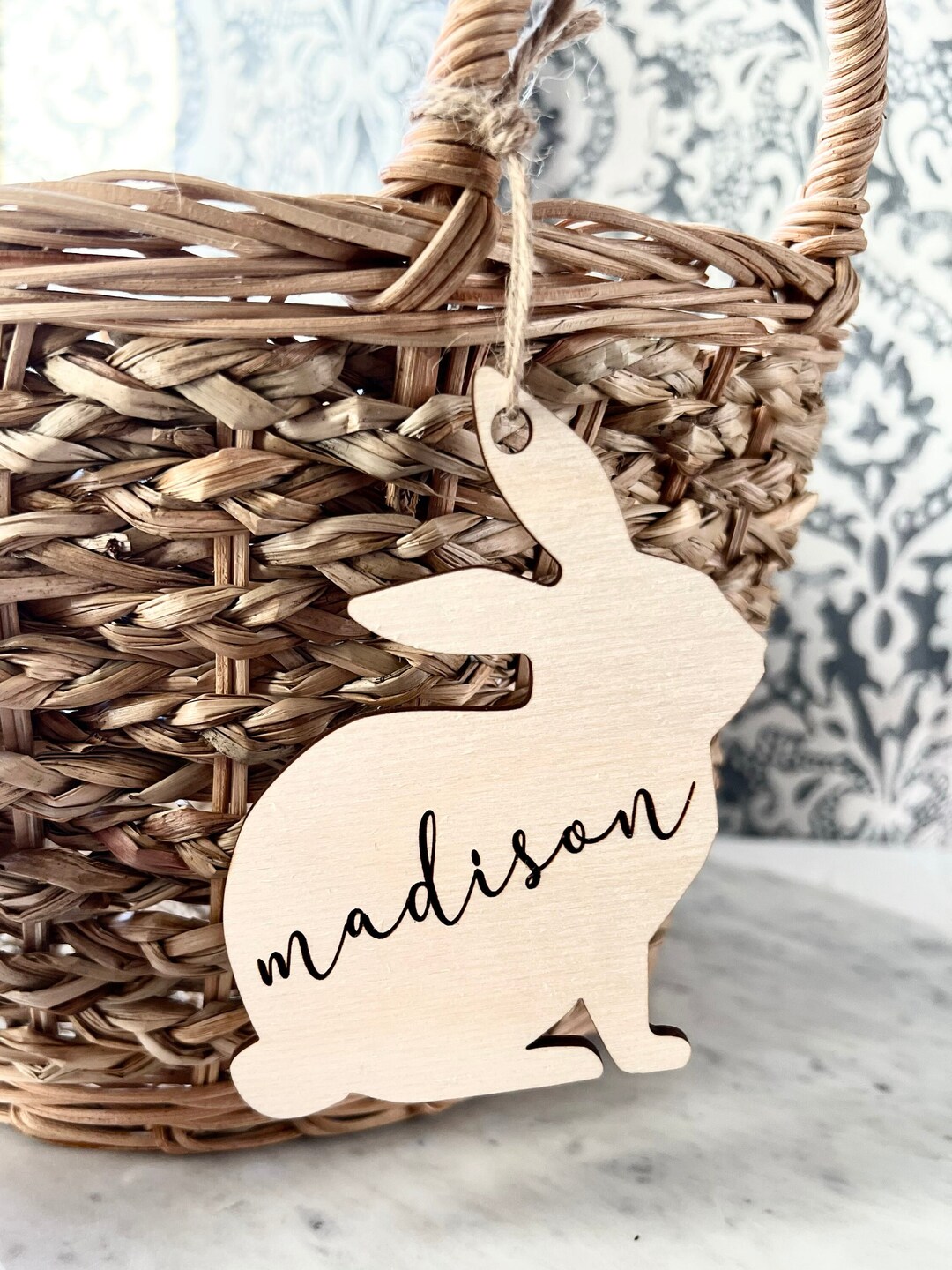 Easter Basket Name Tag, Bunny Name Tag, Minimalist Name Tag, Wooden ...