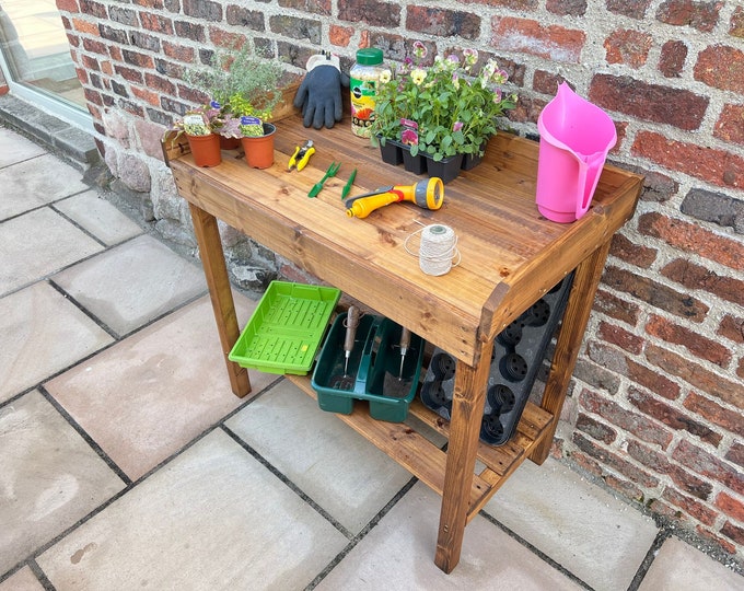 Potting Bench With Water Spigot, Cedar Potting Table, Outdoor Garden ...