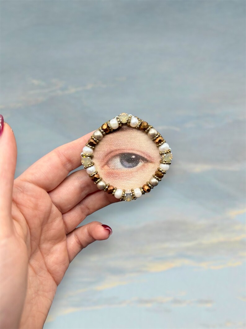 Victorian Lovers Eye Brooch, Evil Eye Brooch, Beaded Brooch, Dark ...