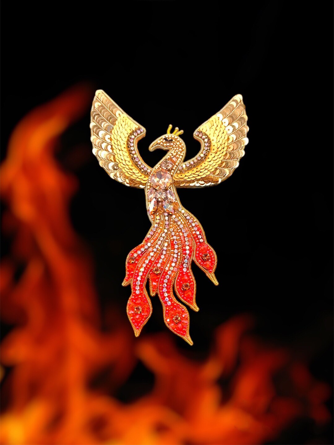 Exclusive Handmade Brooch Phoenix Bird Jewelry Embroidered - Etsy