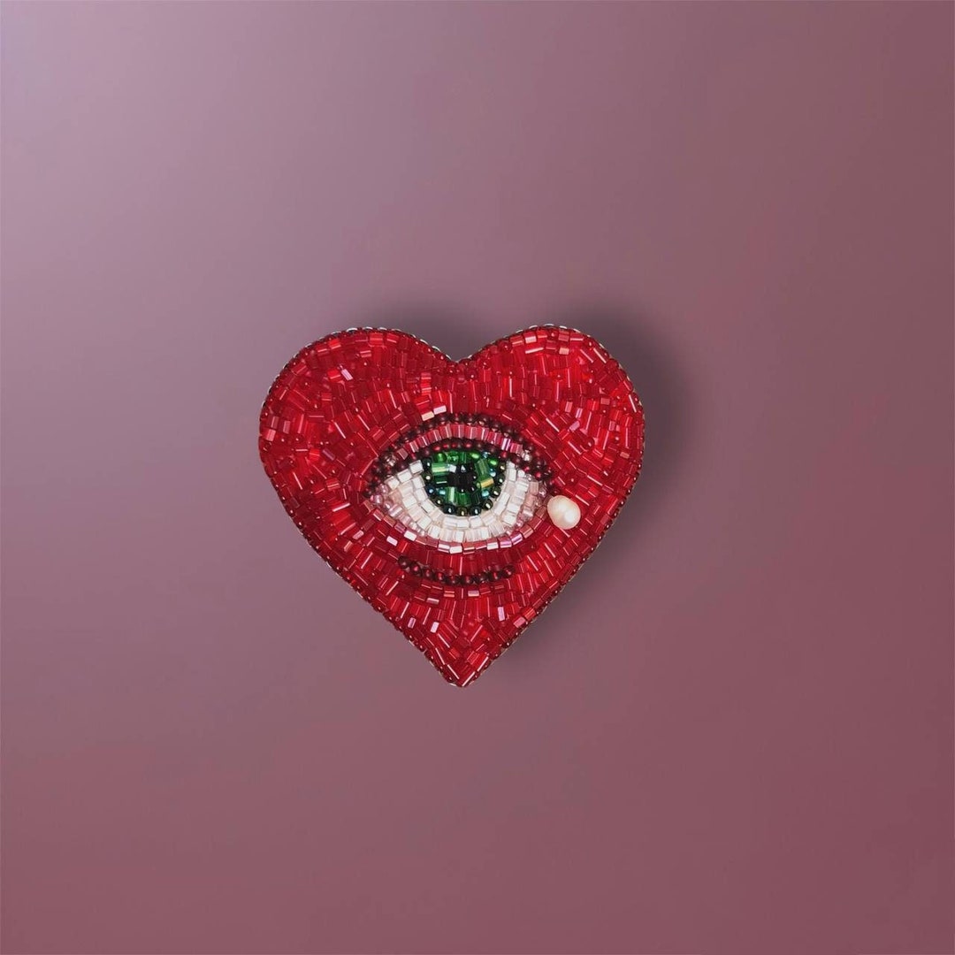 Lovers Eye Brooch , Evil Eye Beaded Brooch , Red Heart Eye Brooch - Etsy