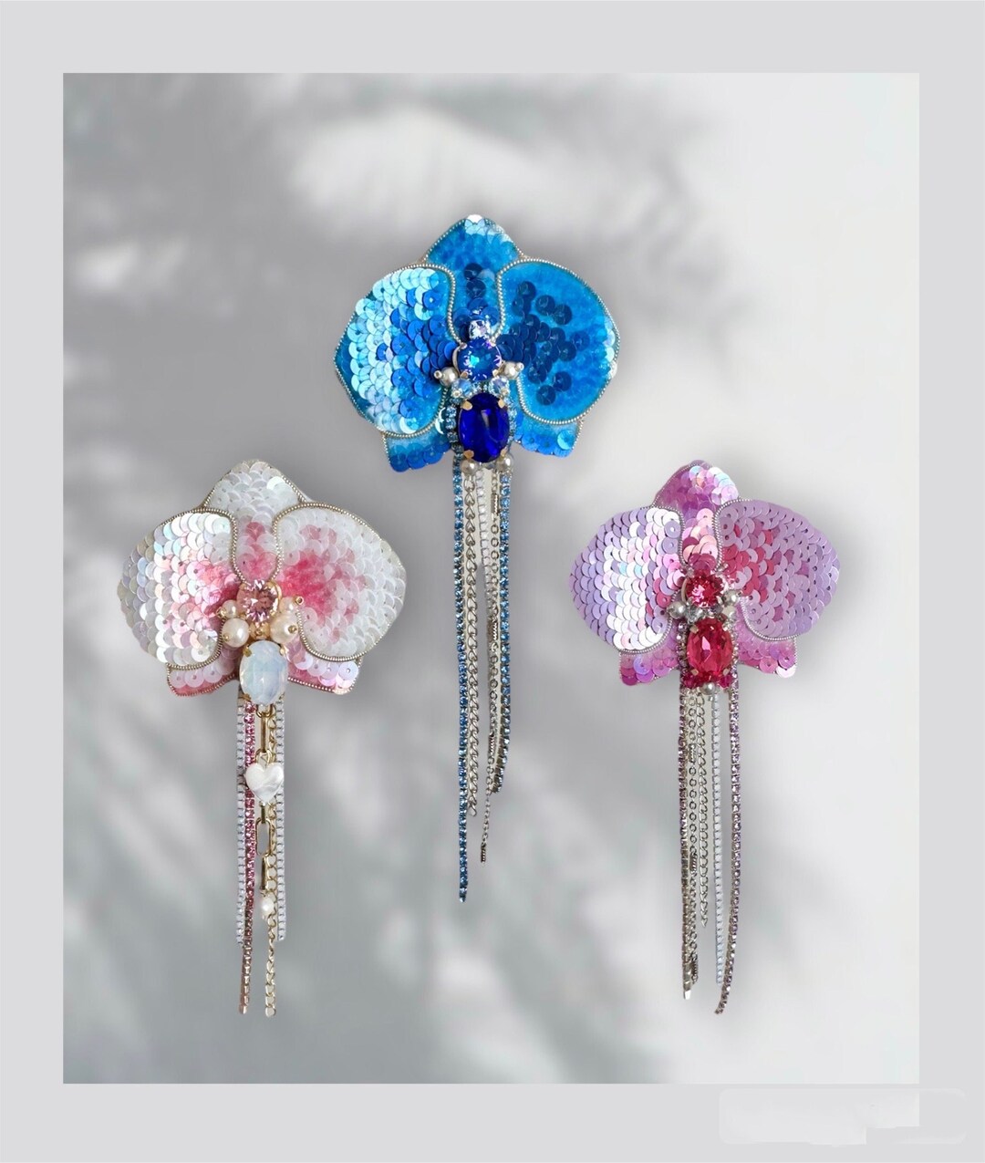 Orchid Crystal Brooch , Handmade Flower Brooch, Embroidered Brooch - Etsy