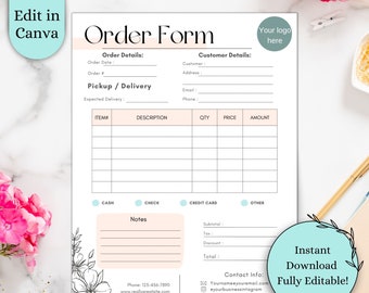 Pink Order Form Template Editable Printable Order Form - Etsy