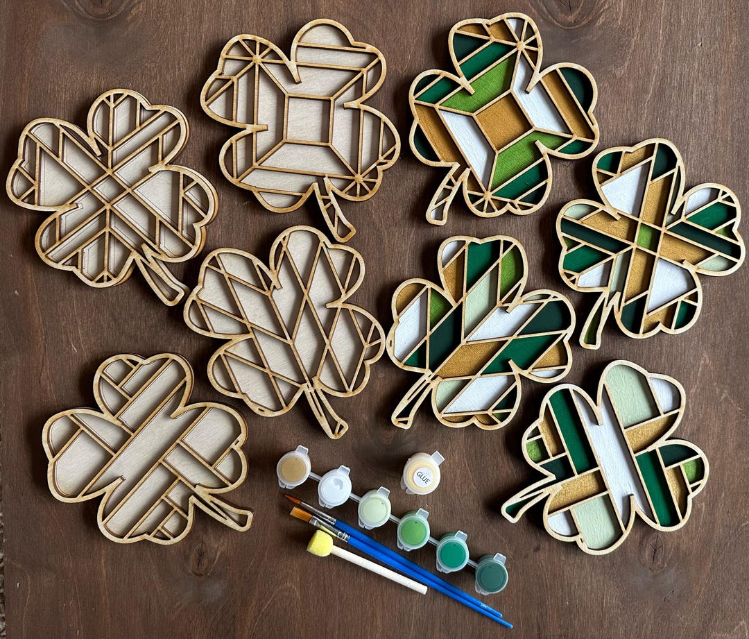 Geometric Pattern Shamrock Digital Cut Files, Set of 4 Shamrocks Laser ...