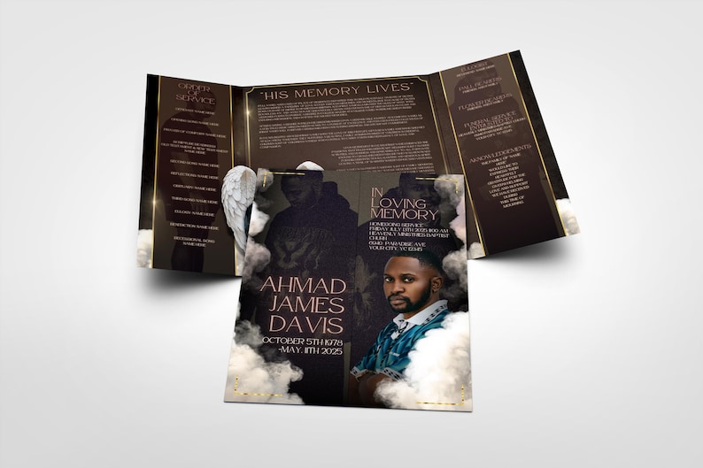 Elegant Brown Funeral Program: Gate Fold Memorial Brochure (canva ...