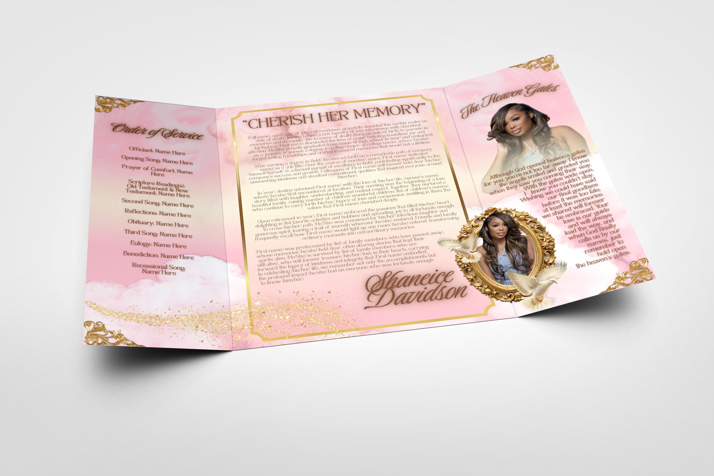 Elegant Pink Funeral Program: Gate Fold Memorial Brochure (canva ...