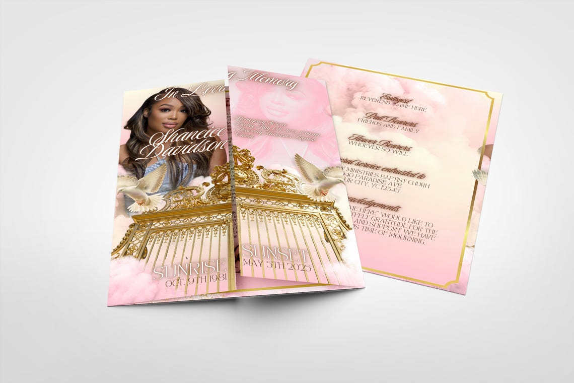 Elegant Pink Funeral Program: Gate Fold Memorial Brochure (canva ...