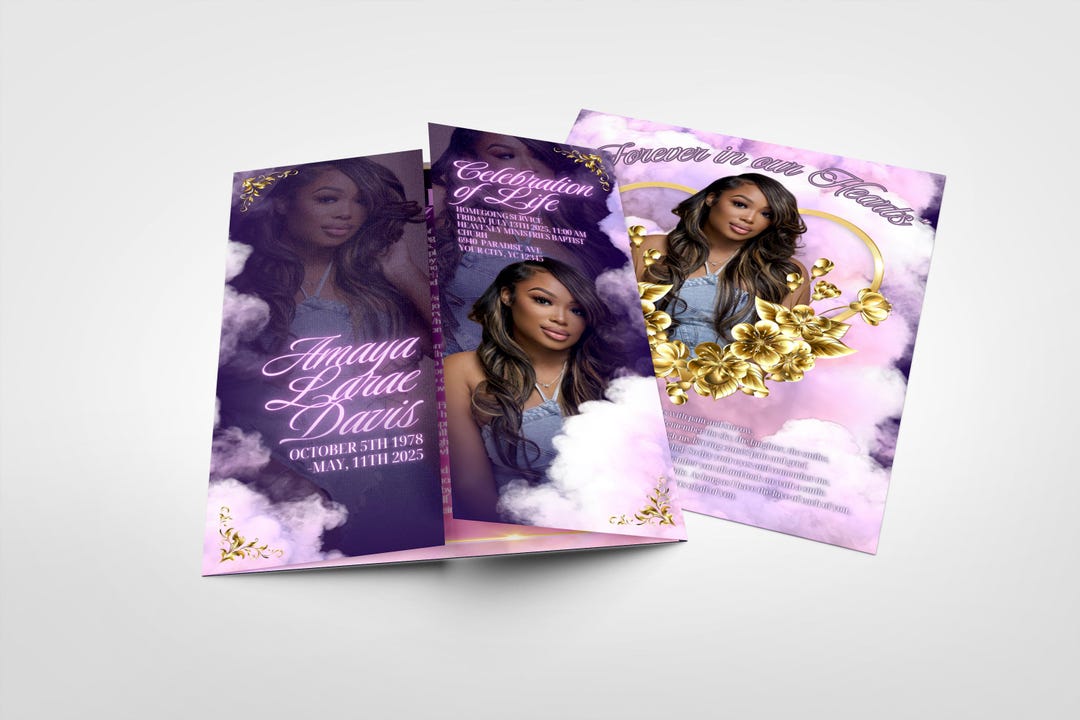 Elegant Purple Funeral Program: Gate Fold Memorial Brochure (canva ...