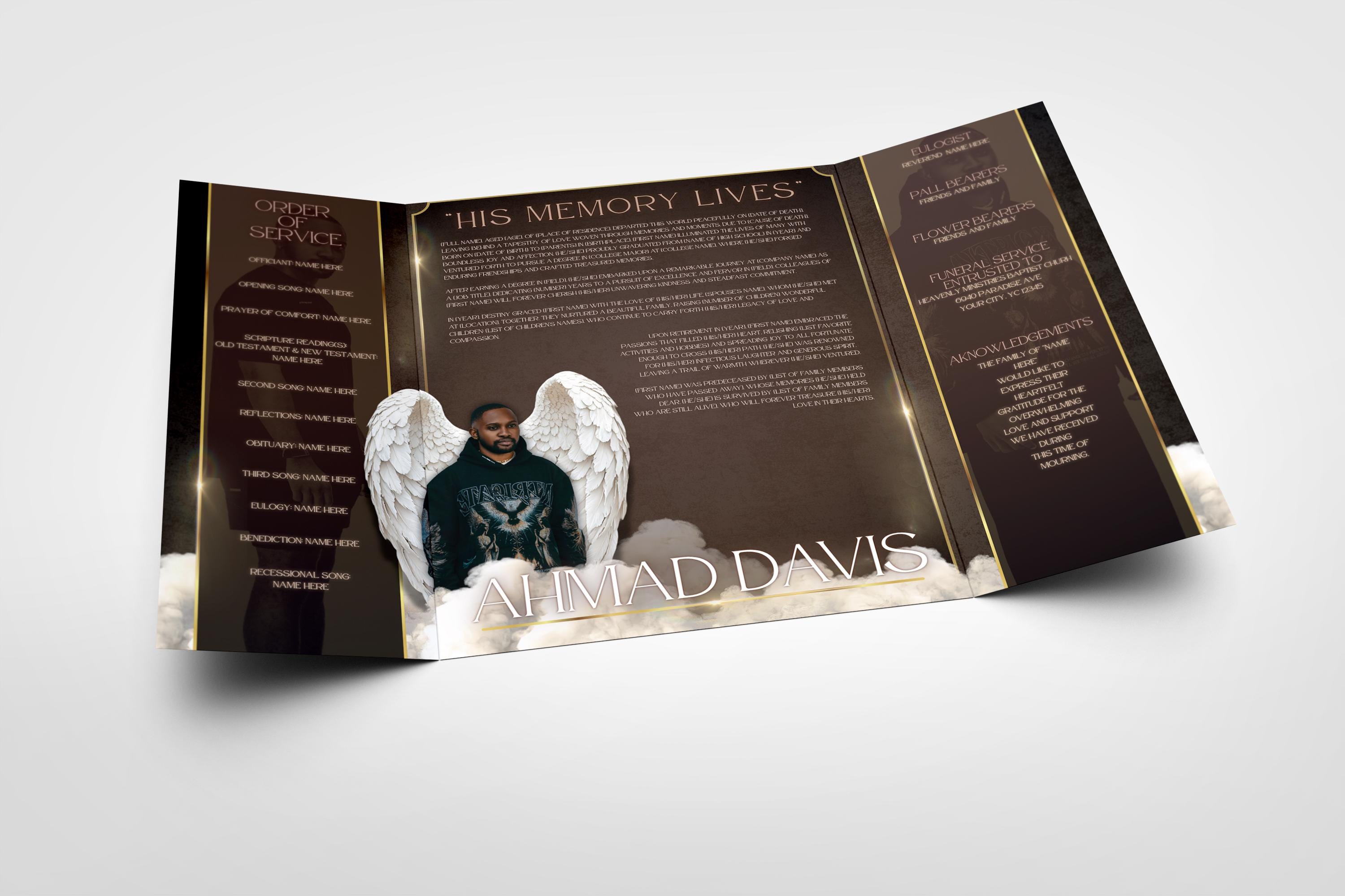 Elegant Brown Funeral Program: Gate Fold Memorial Brochure (canva ...