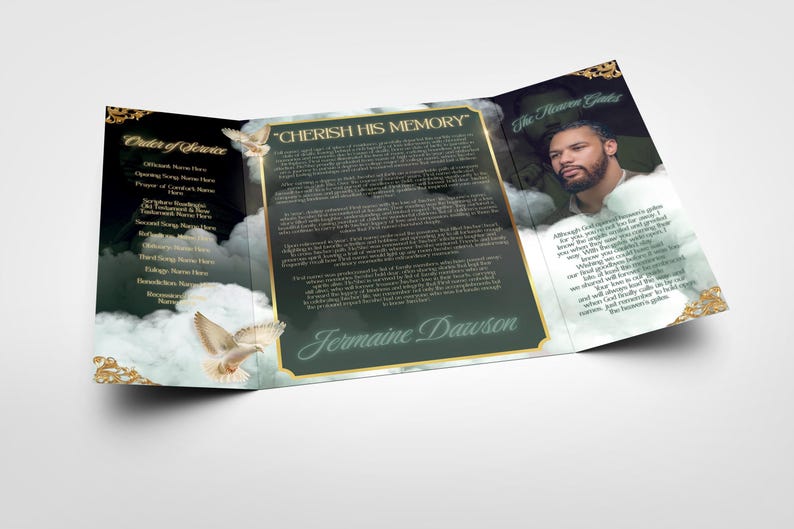 Elegant Green Funeral Program: Gate Fold Memorial Brochure (canva ...
