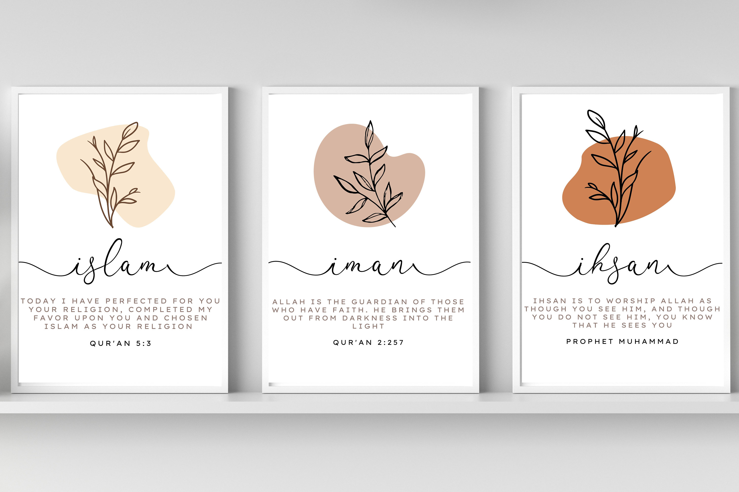 Quran Quotes Iman Islam Ihsan Set of 3 islamic Wall Art Quran Verse Art ...