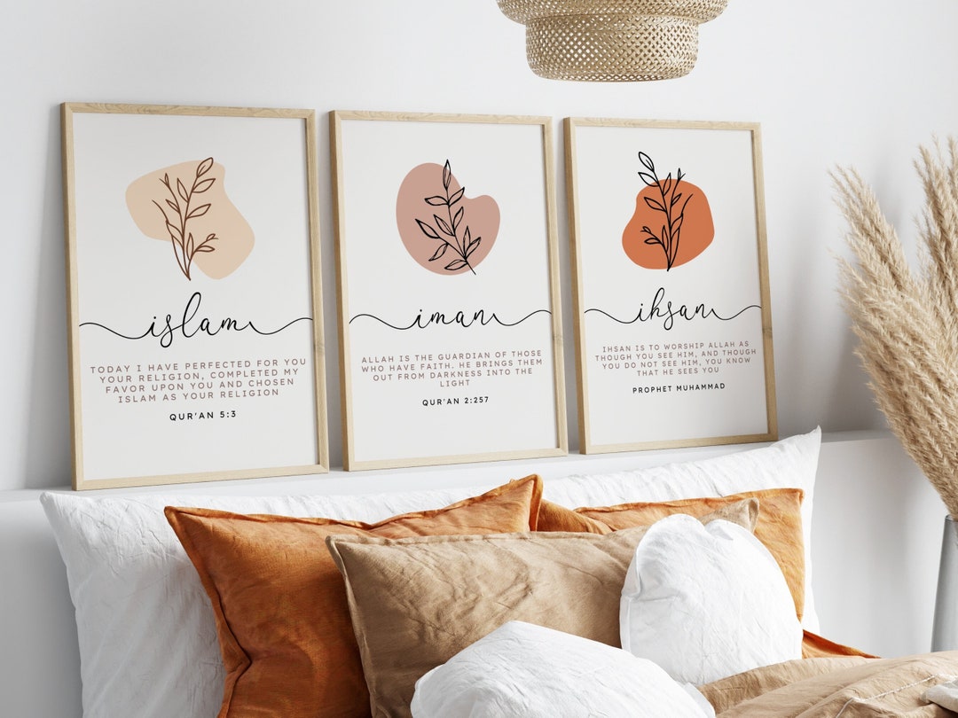 Quran Quotes Iman Islam Ihsan Set of 3, Islamic Printable Wall Art ...