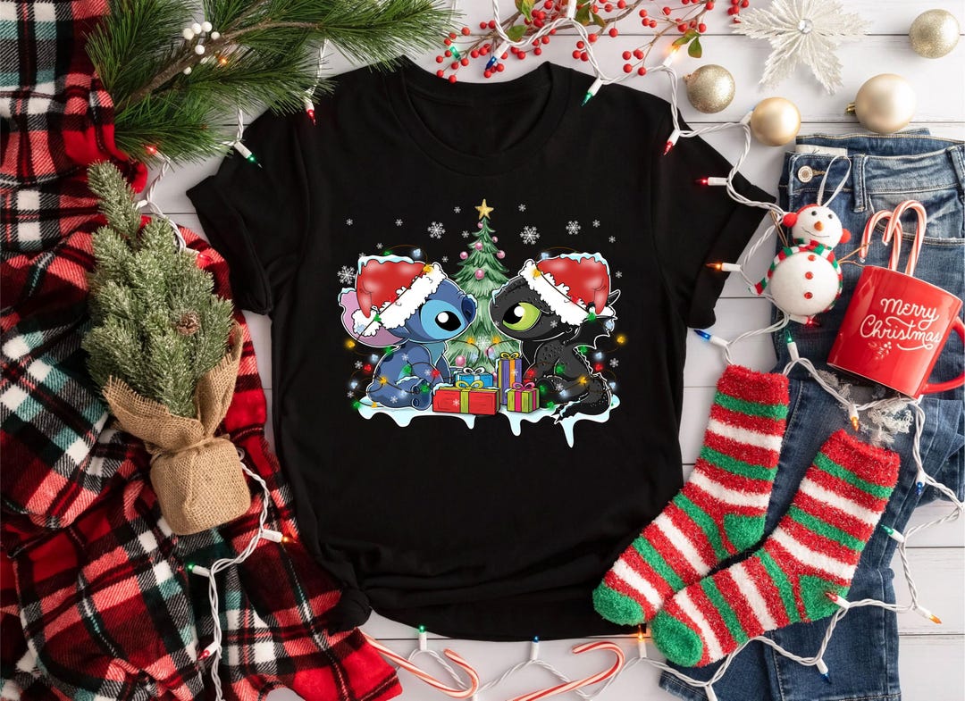 Stitch and Toothless Santa Christmas Shirts, Christmas Ugly Sweatshirt ...